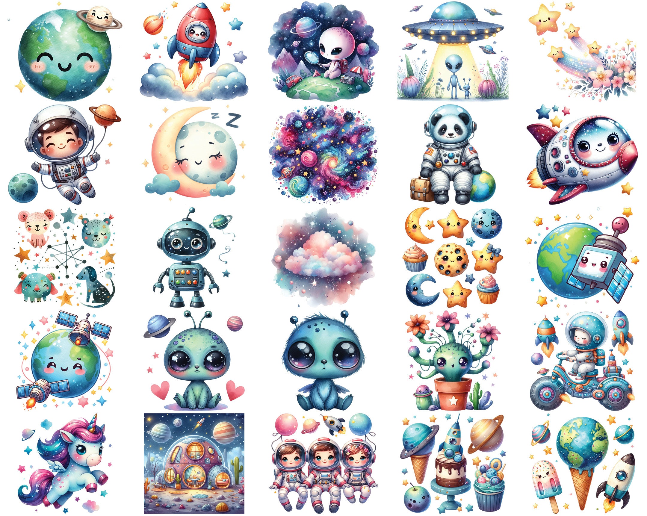 Cute Space Watercolor Clipart Bundle, Astronaut PNG Images, Space ...