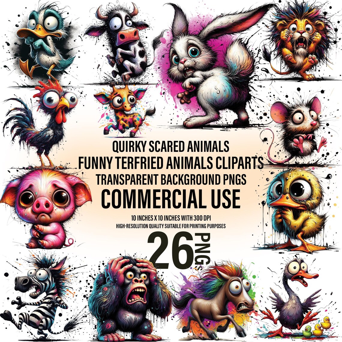 26 Funny Terrified Animals Clipart Quirky Scared Animals Highly ...
