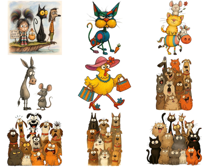 Funny Cartoon Animal Clipart Bundle: 21 PNG Graphics (commercial Use ...