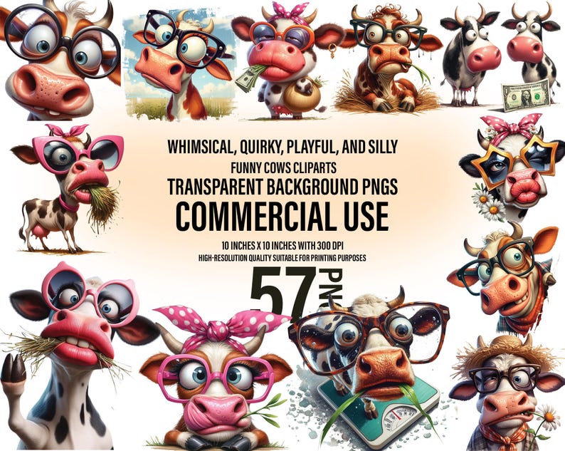 57 Funny Cow Clipart Designs: Sarcastic PNG Images (digital Download ...