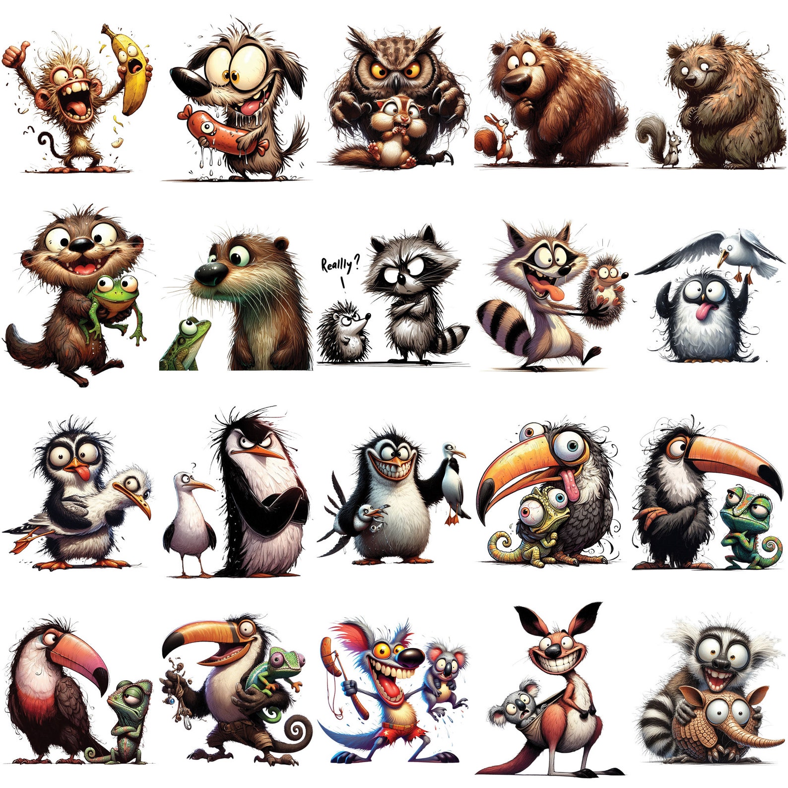 44 Whimsical Cartoon Animals Clipart: Playful PNG Designs (digital ...