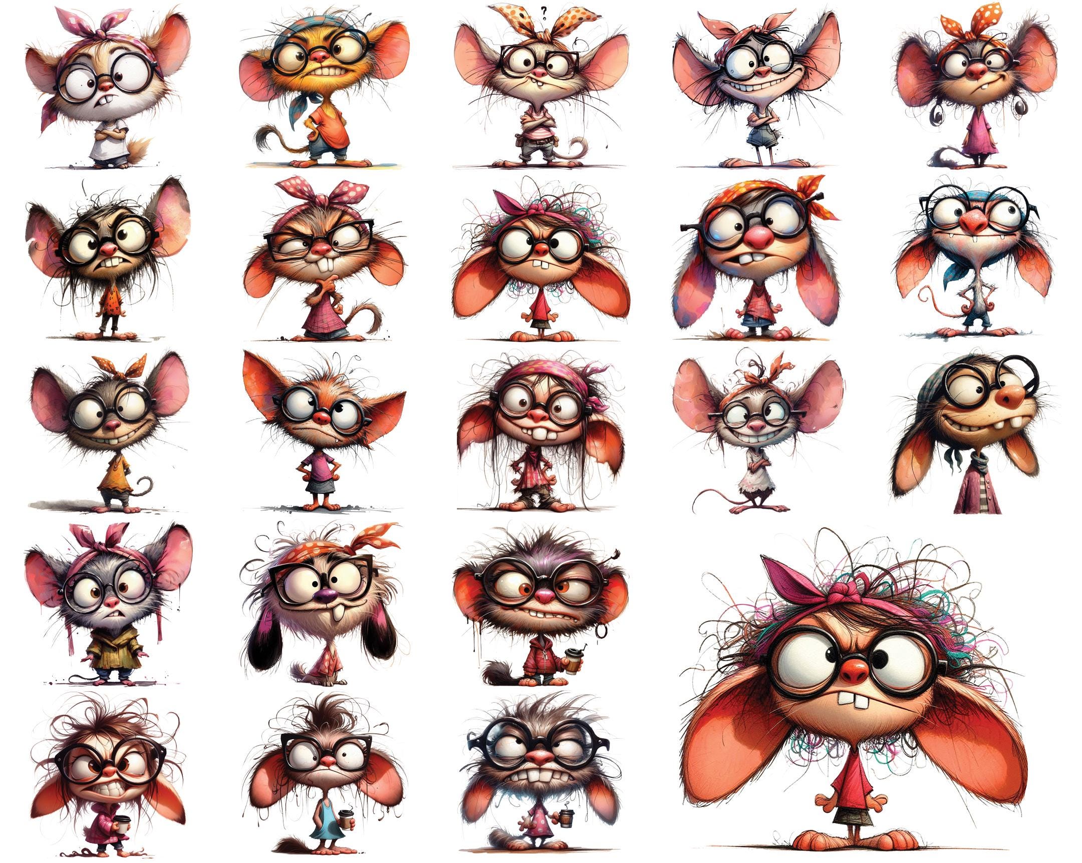 46 Whimsical Mice Clipart: Funny Mouse Designs (PNG Digital Download ...