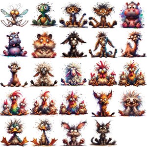 74 Quirky Frazzled Animals Cliparts: Whimsical PNG (digital Download ...