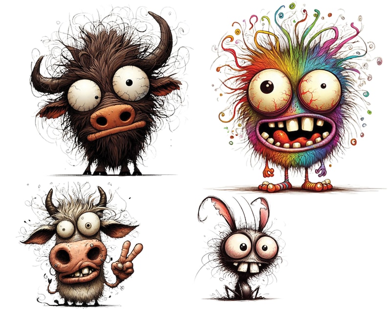 64 Funny Animal Clipart: Whimsical Quirky Designs (digital Download) - Etsy