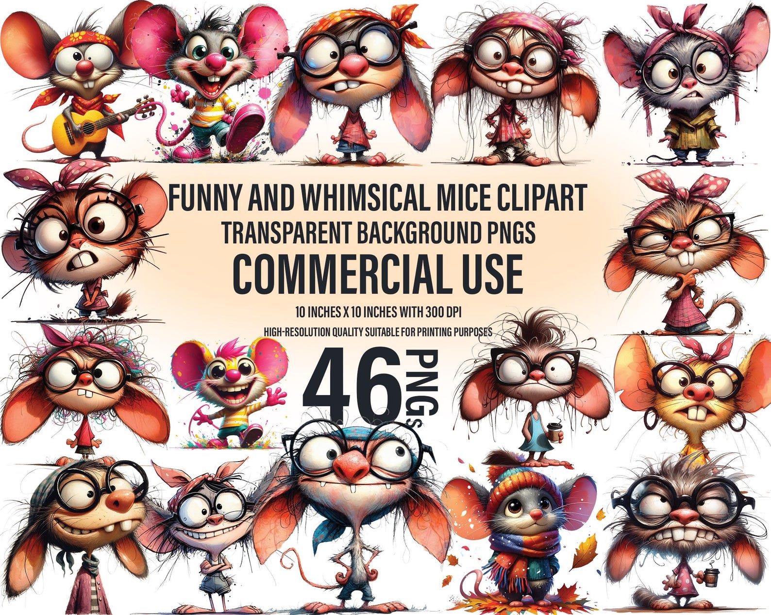 46 Whimsical & Quirky Mice Clipart Silly Mouse Faces Cute and Funny ...