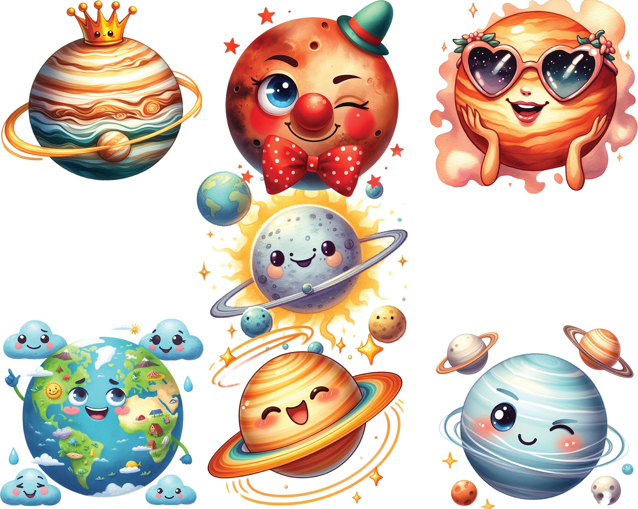 Cute Space Watercolor Clipart Bundle, Astronaut PNG Images, Space ...
