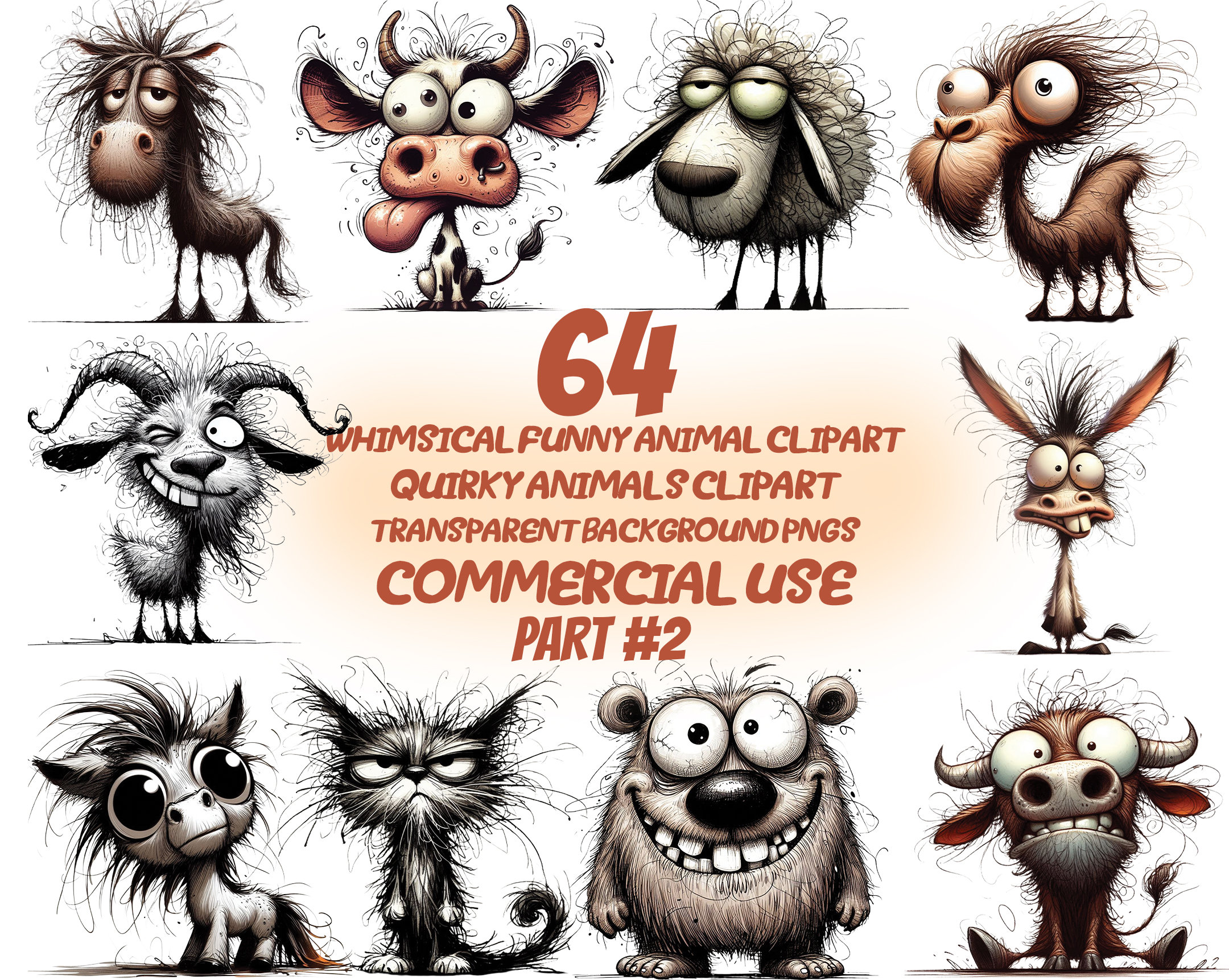 64 Whimsical Funny Animal Clipart Cliparts, Quirky Animals Clipart ...