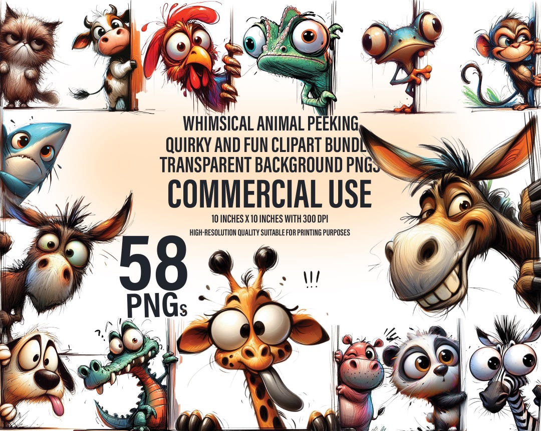 58 Quirky Animals Peeking Around Corner Cliparts | Humorous Whimsical ...