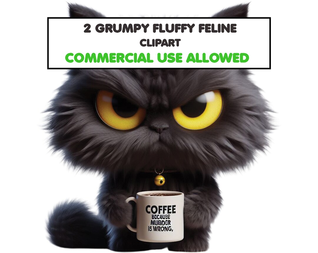 Grumpy Coffe Cat Clipart, 2+2 Gift Designs, 300 DPI, Commercial Use ...