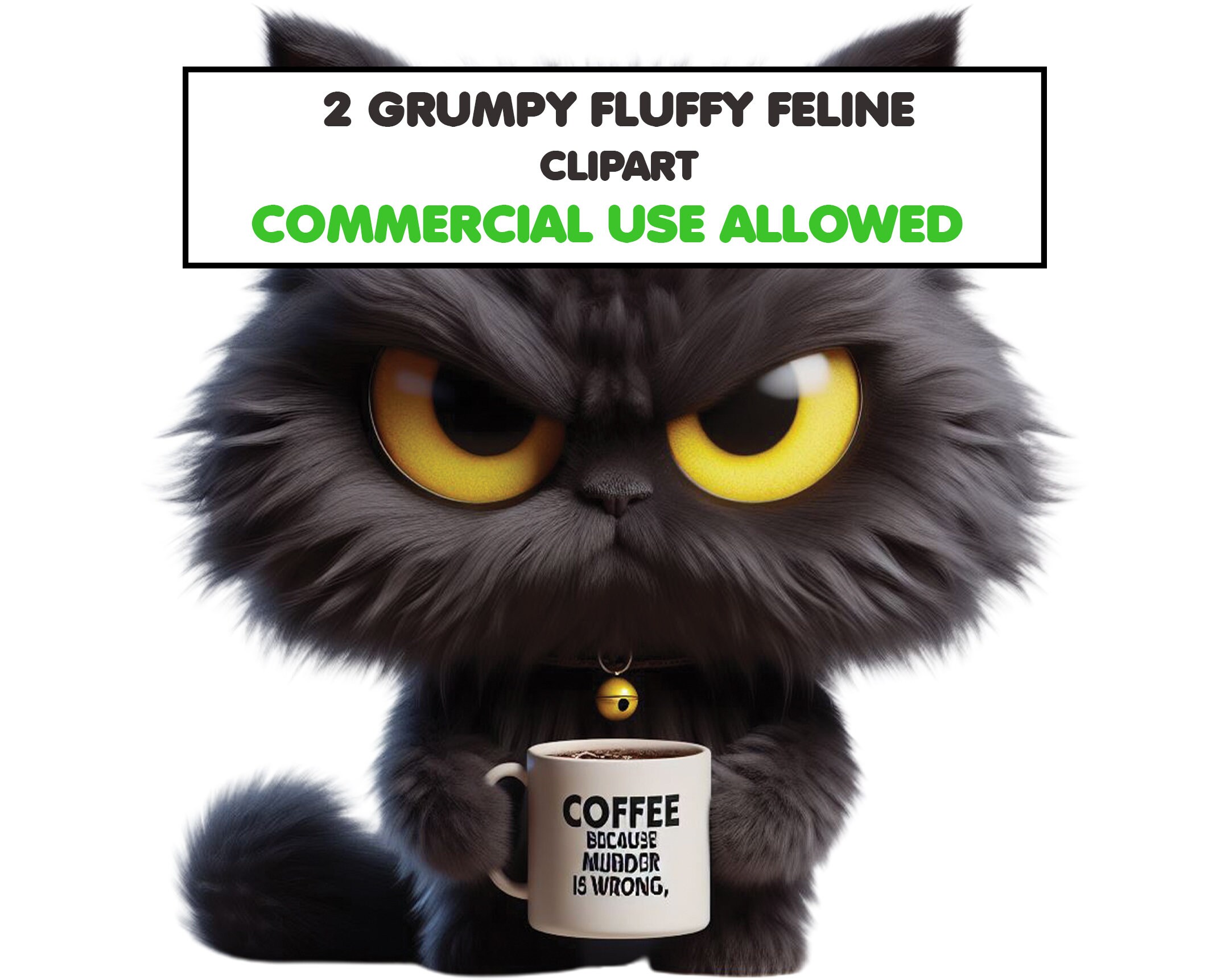 Grumpy Coffe Cat Clipart, 22 Gift Designs, 300 DPI, Commercial Use ...