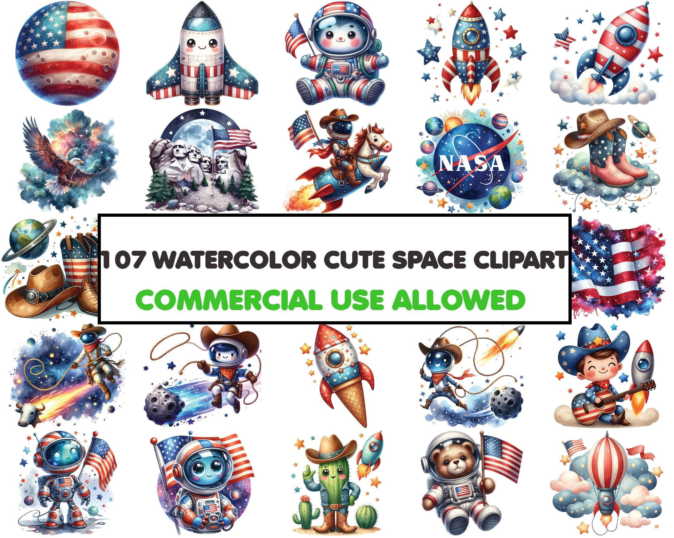 Cute Space Watercolor Clipart Bundle, Astronaut PNG Images, Space ...
