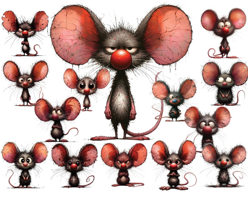 Whimsical Mouse Clipart Cartoonish Exaggerated Mouse Character, 300 DPI ...