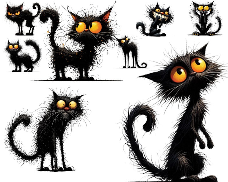 58 Whimsical Cat Facial Expressions Clipart: Funny Animal PNG (digital ...