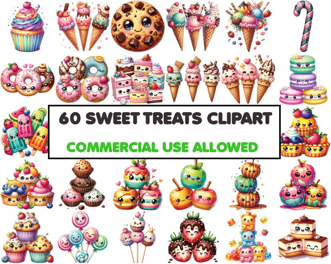 Bundle of Watercolor Sweet Treats Clipart, Cupcakes, Cookies, Ice Cream ...