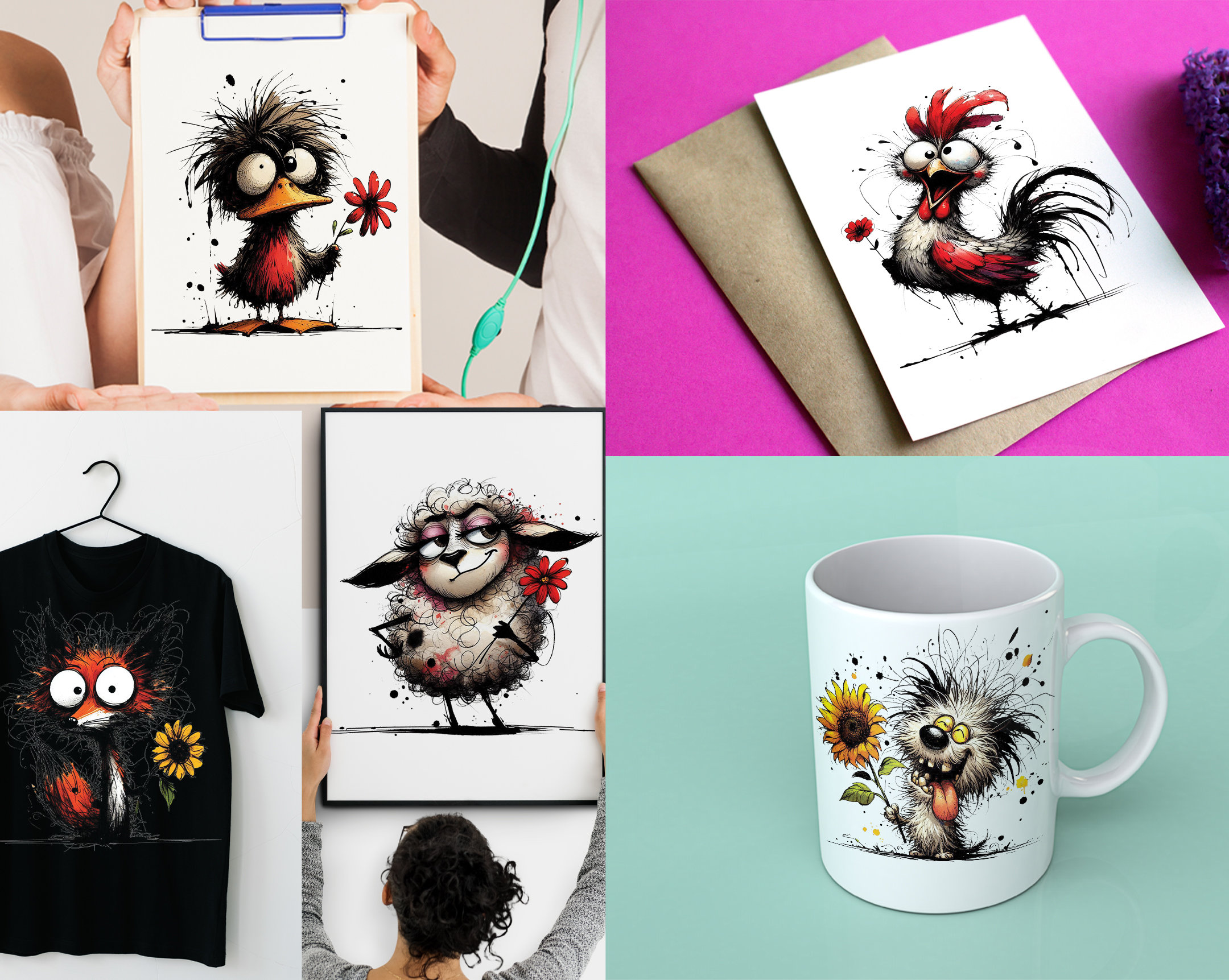 62 Sarcastic & Funny Farm Animals Clipart Eccentric Animal Faces 300 ...