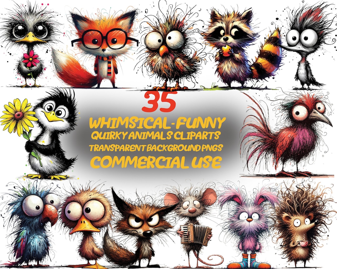 35 Whimsical Funny Animal Clipart, Quirky Animals Clipart,crazy Animals ...