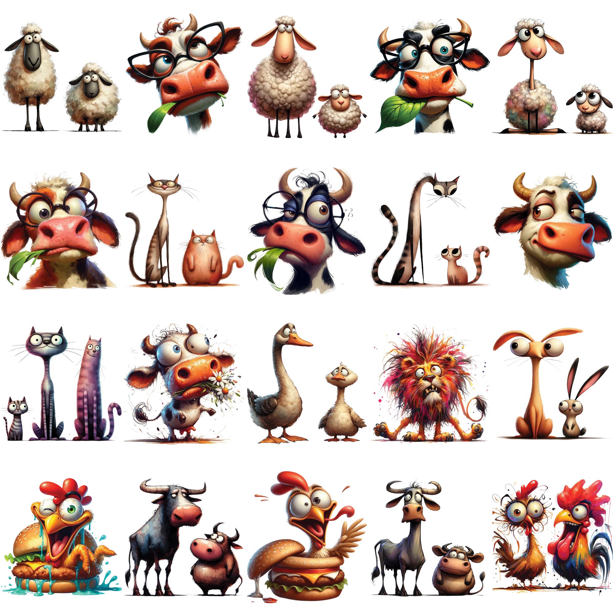 Funny Farm Animals Clipart: Sarcastic, Eccentric Faces (digital ...