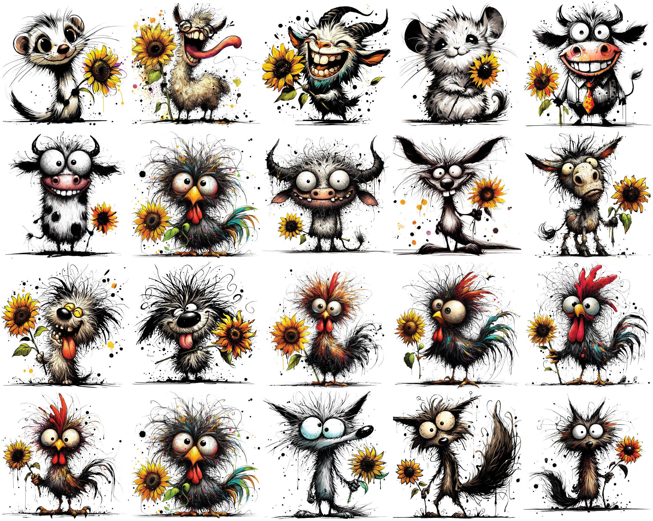 62 Sarcastic & Funny Farm Animals Clipart Eccentric Animal Faces 300 ...