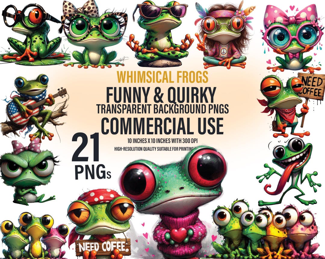 21 Whimsical Frogs Cliparts | Quirky Funny Frog Pngs | Humorous Silly ...