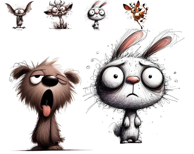 Quirky Woodland Animals Clipart Bundle: Funny Cartoon Pngs (digital ...