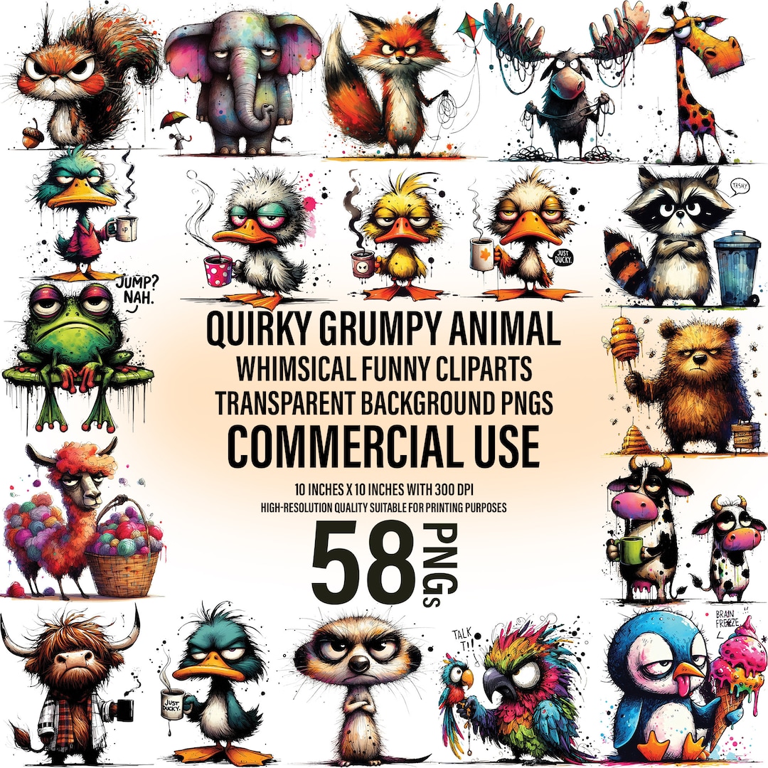 58 Quirky Grumpy Animal Clipart, Annoyed Animals Clipart, Funny Animals ...