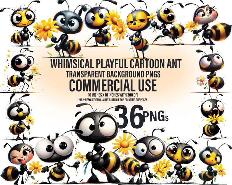 Cartoon Ant Clipart Bundle: 36 Whimsical PNG Designs (digital Download ...
