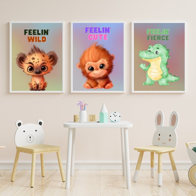 Cute Animal Nursery Wall Art Set of 3 Feel Good Digital - Etsy