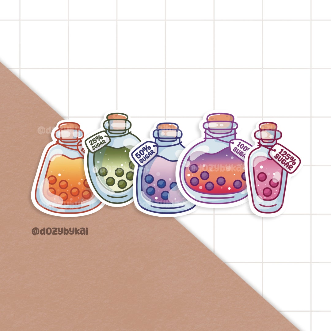 Magical Boba Tea Potion Stickers 0-125% Sweetness Cute Vinyl Stickers - Etsy