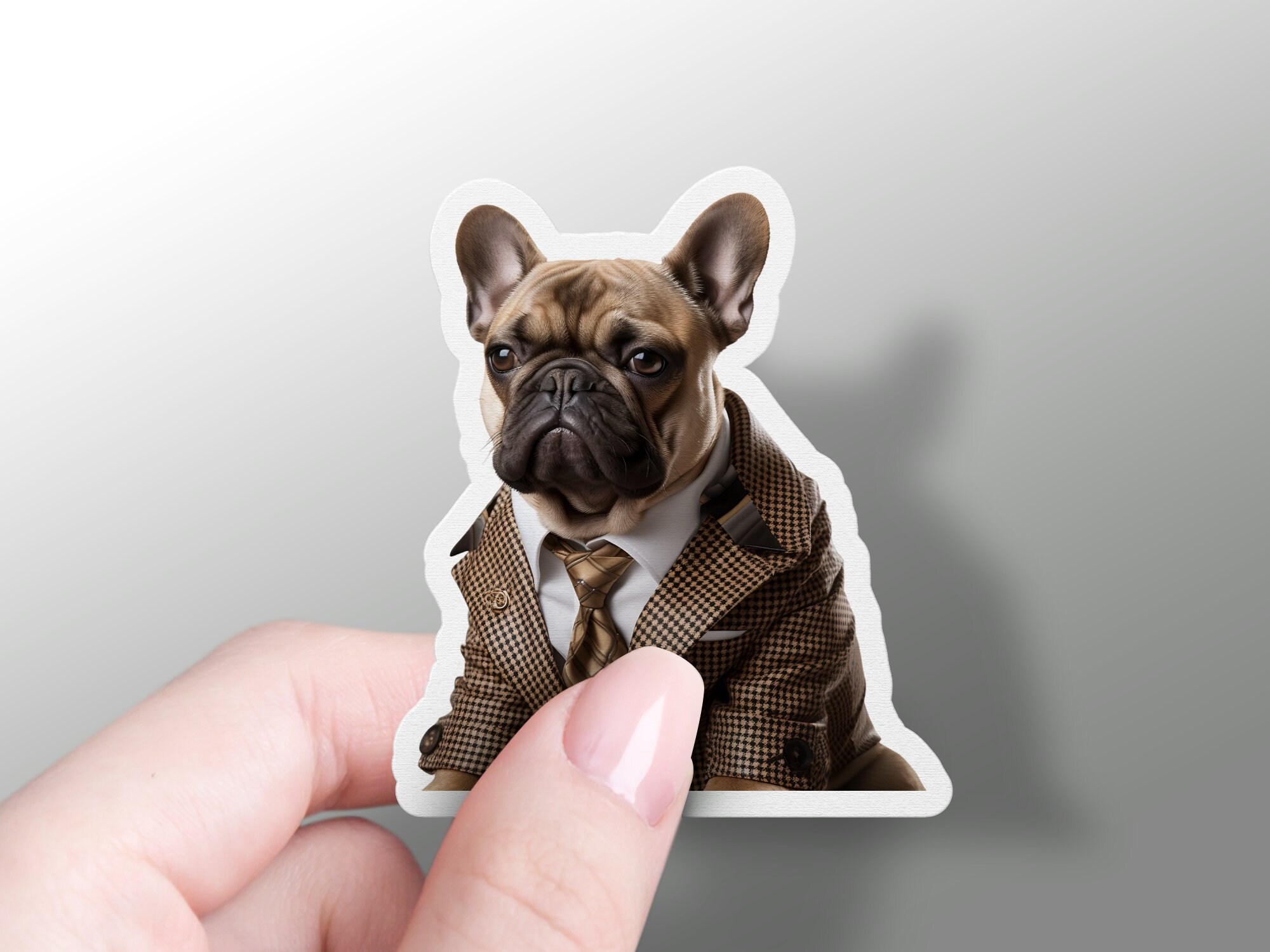 Frenchie Dressed as a Fashion Icon, French Bulldog Sticker, Frenchie ...