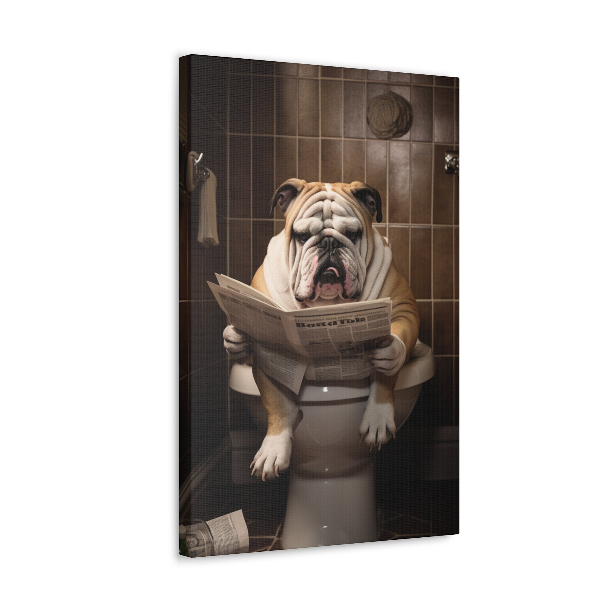 English Bulldog on the Toilet Canvas Gallery Wraps, Bathroom Wall Art - Etsy