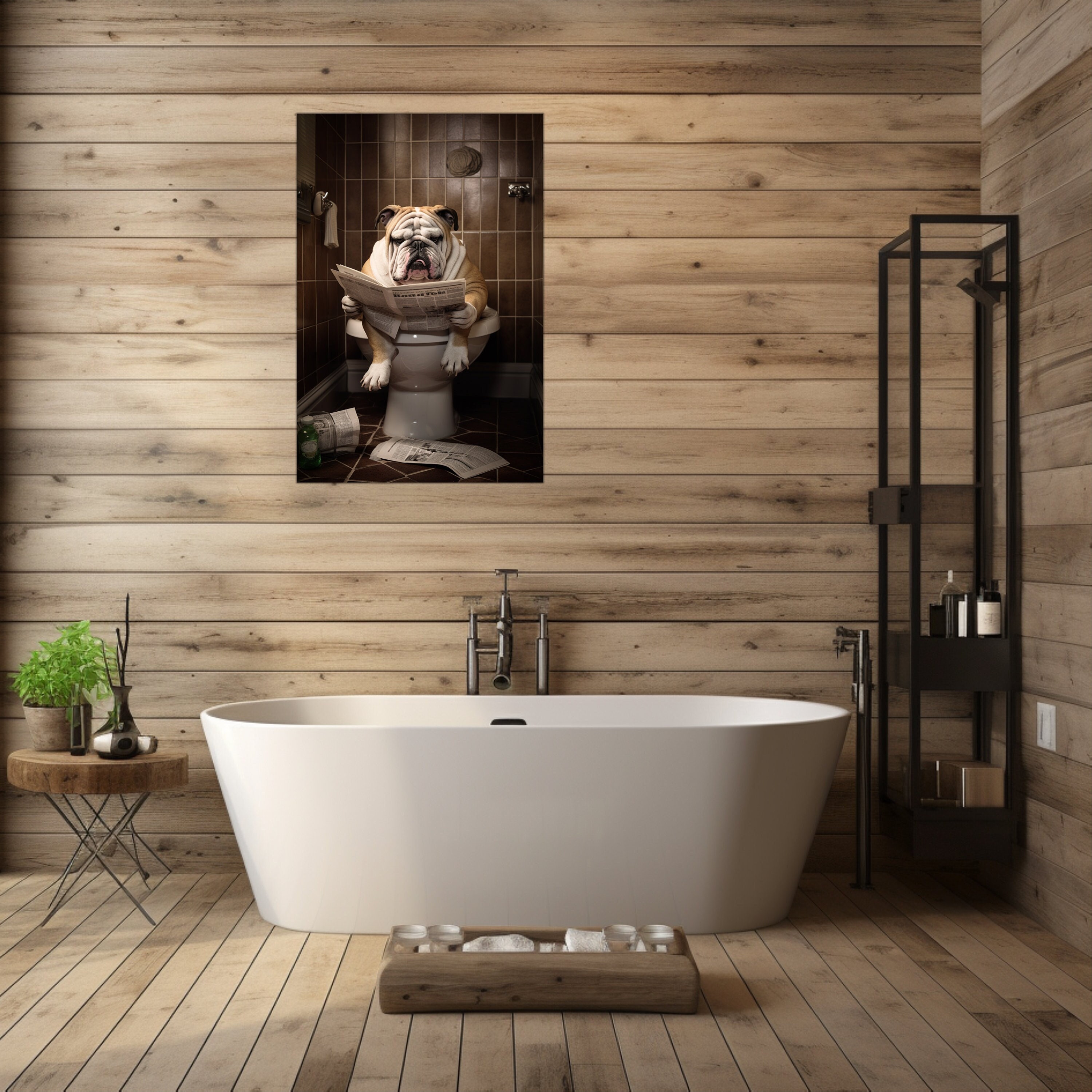 English Bulldog on the Toilet Canvas Gallery Wraps, Bathroom Wall Art - Etsy