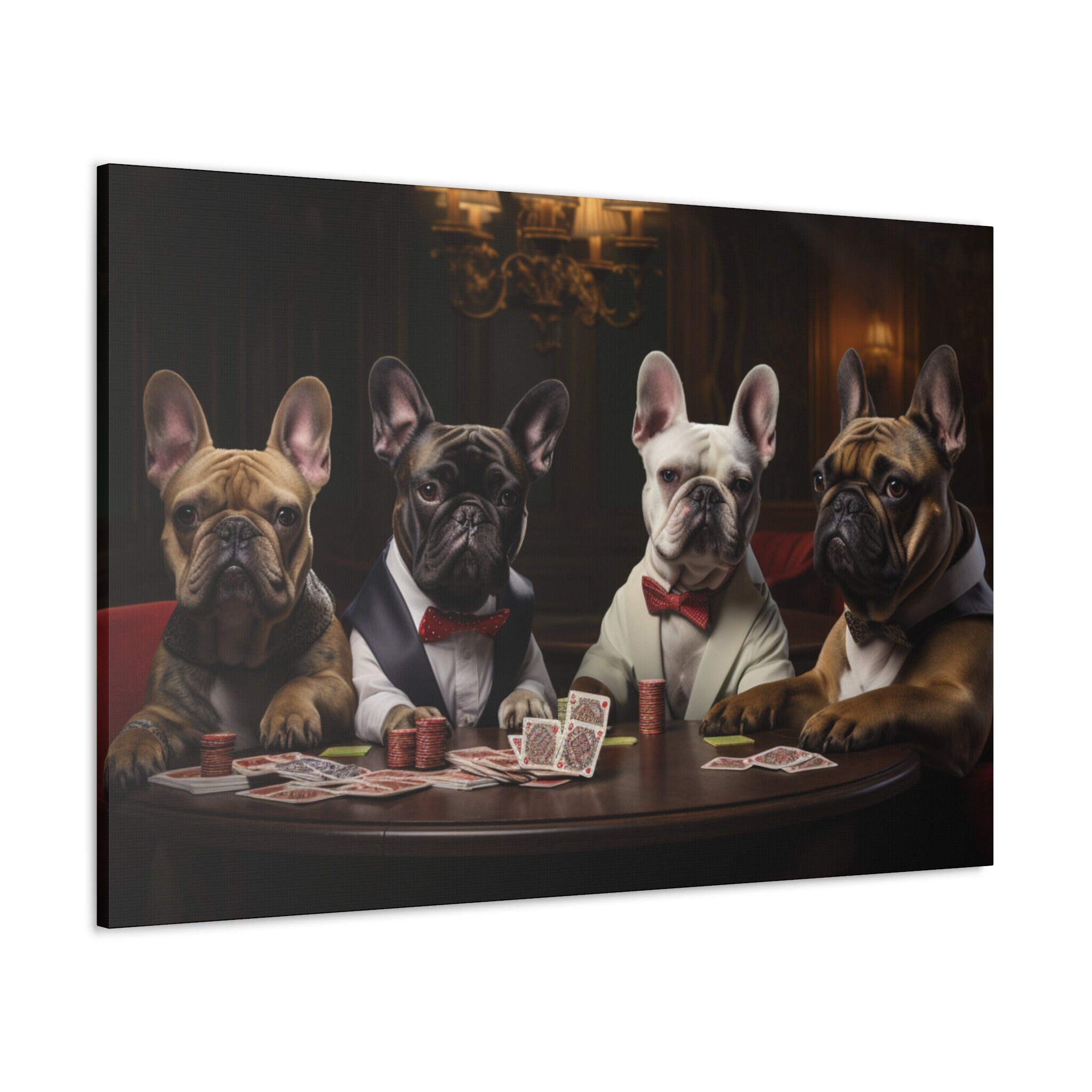 Four French Bulldogs Playing Poker Dressed Like Fashion Moguls Canvas ...