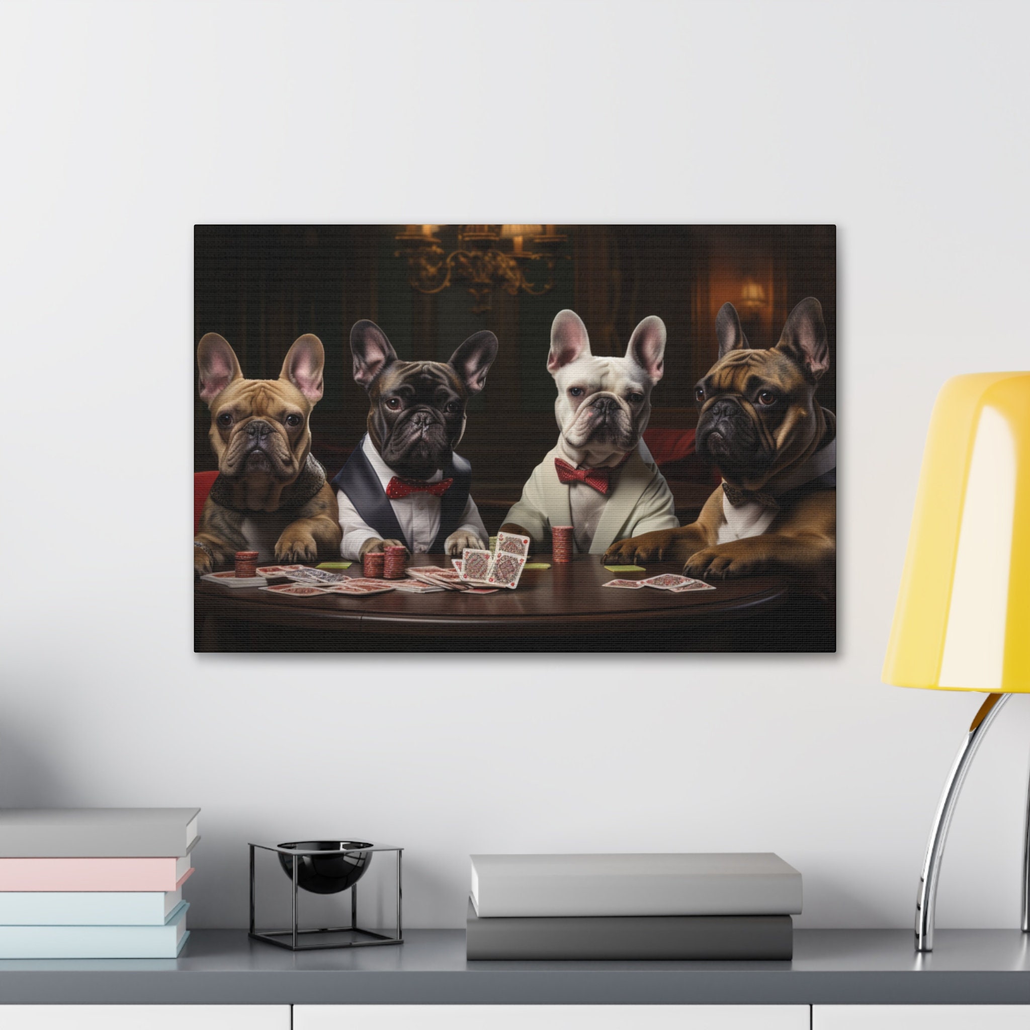 Four French Bulldogs Playing Poker Dressed Like Fashion Moguls Canvas ...