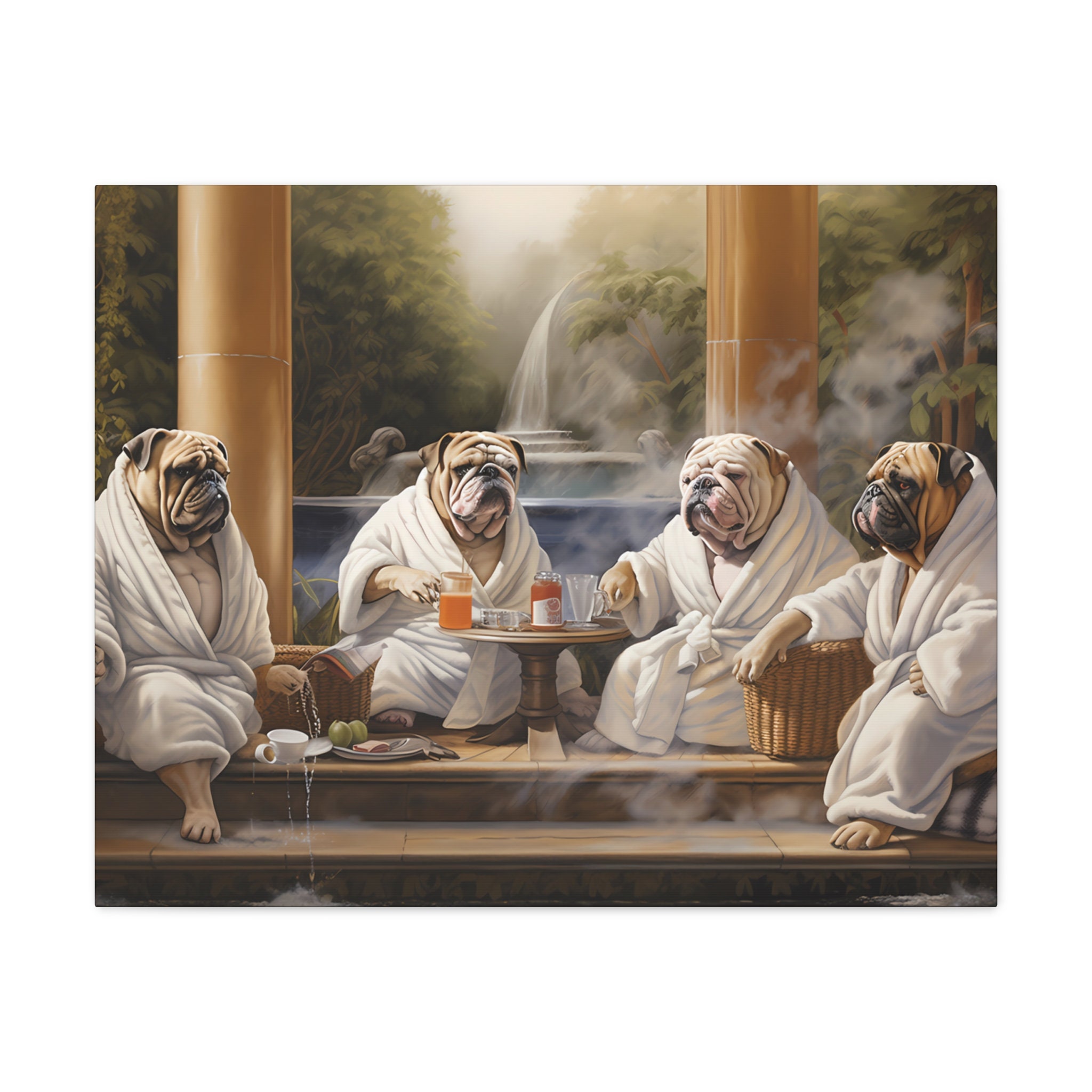 English Bulldogs Having Spa Day Canvas Gallery Wraps, Mens Spa Day Gift ...