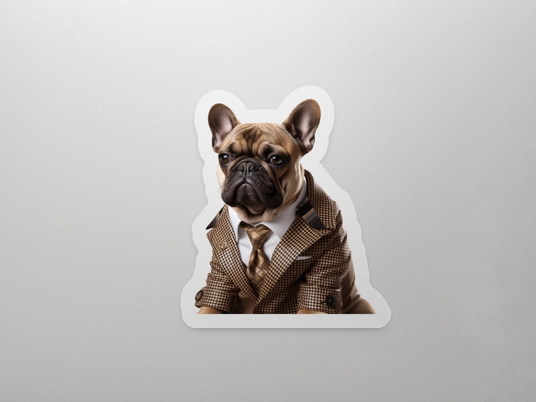 Frenchie Dressed as a Fashion Icon, French Bulldog Sticker, Frenchie ...