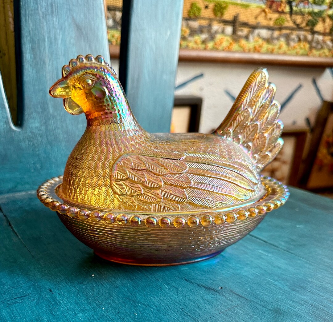 Beautiful Carnival Glass Hen Dish - Etsy