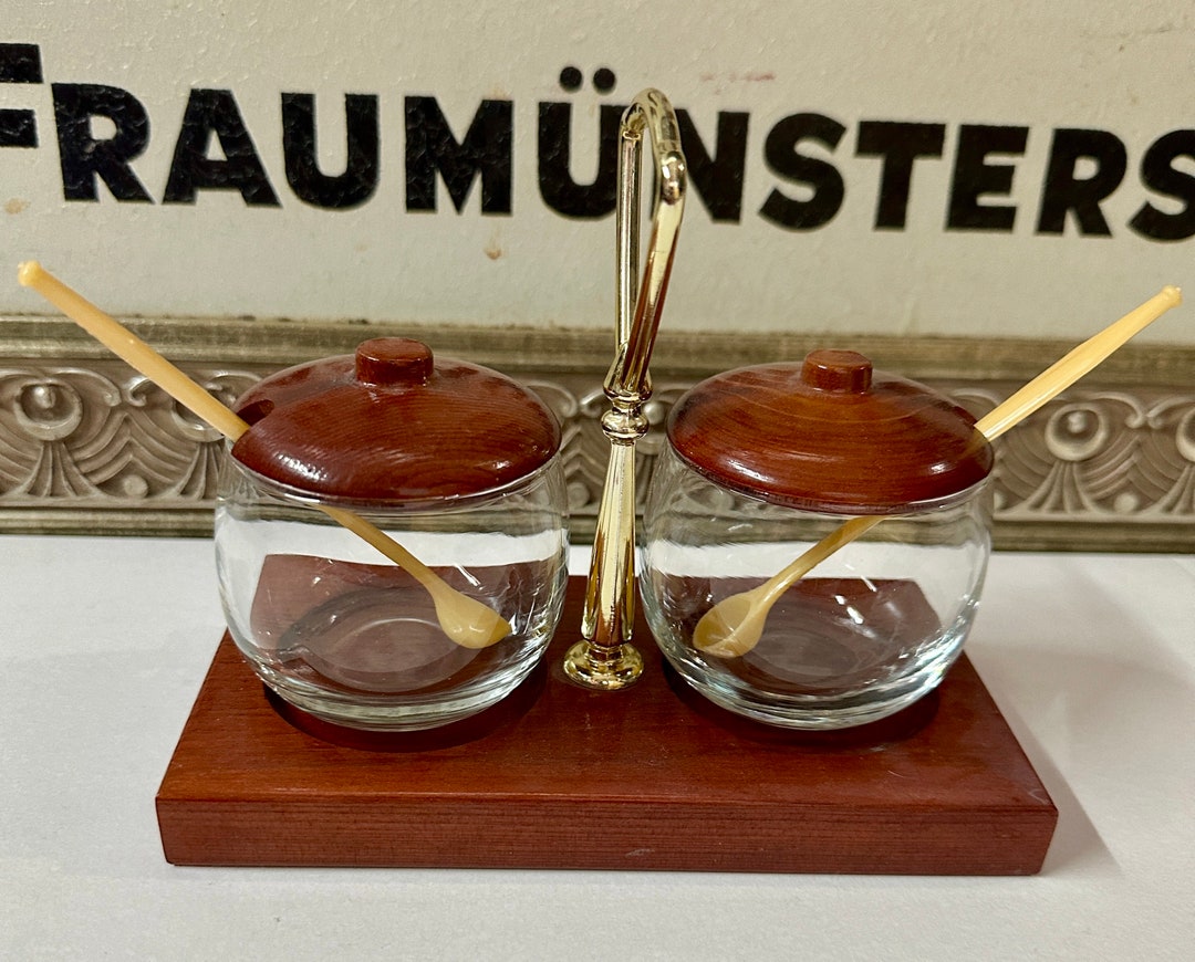 Redwood Condiment With Glass Cups and Spoons - Etsy