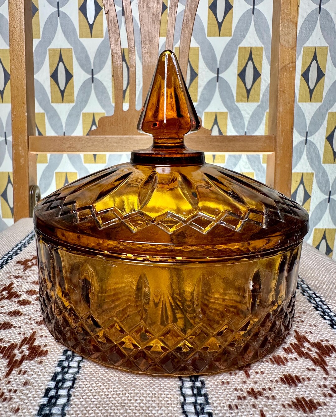 Vintage Indiana Glass Princess Pattern Amber Covered Candy Dish - Etsy