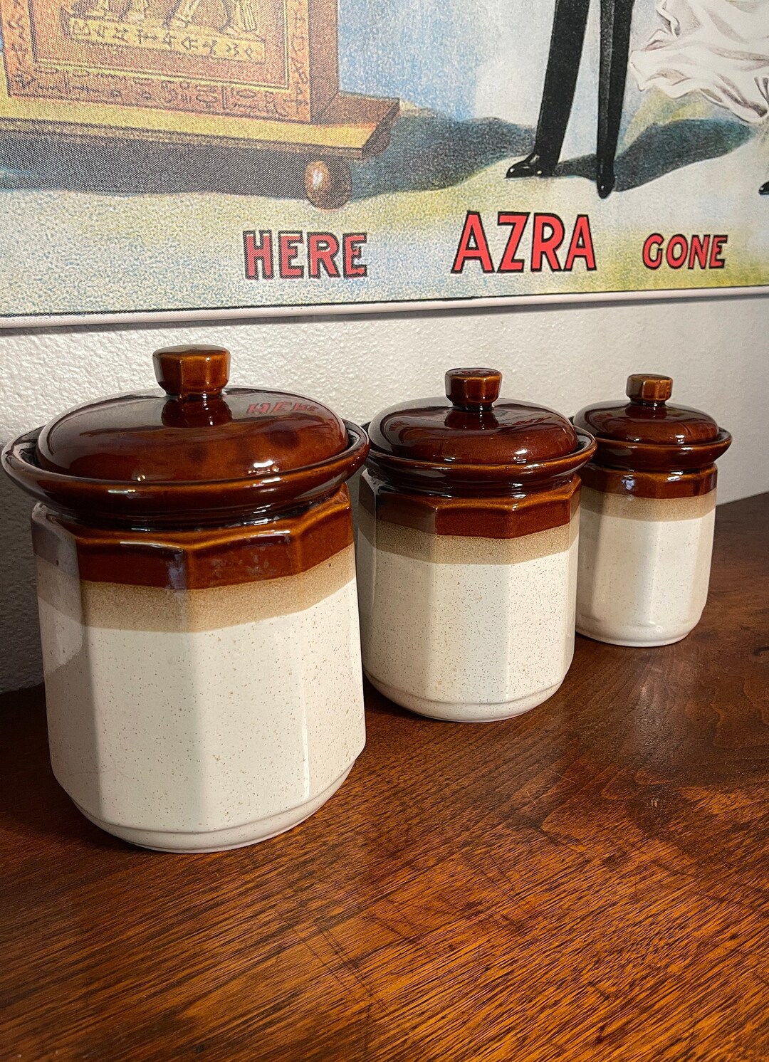 Vintage Set of Brown Canisters - Etsy