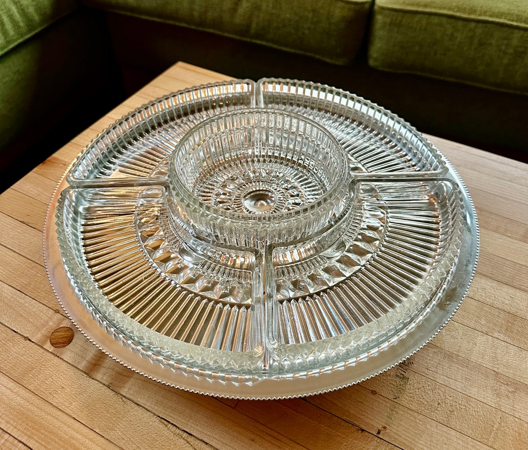 Vintage Mid Century Metal and Glass Lazy Susan - Etsy