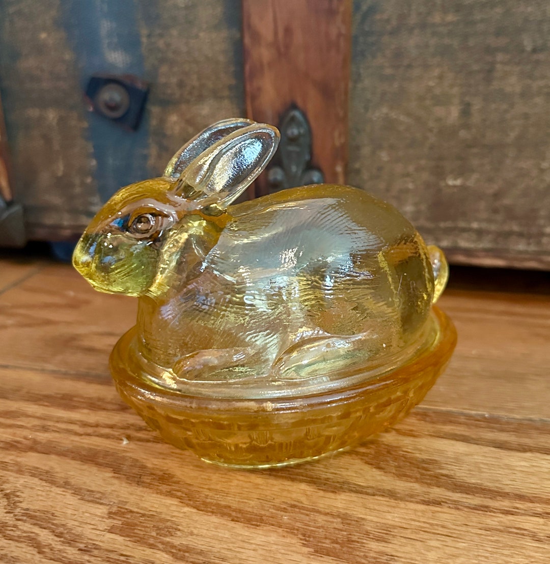 Vintage Amber Glass Bunny Dish - Etsy