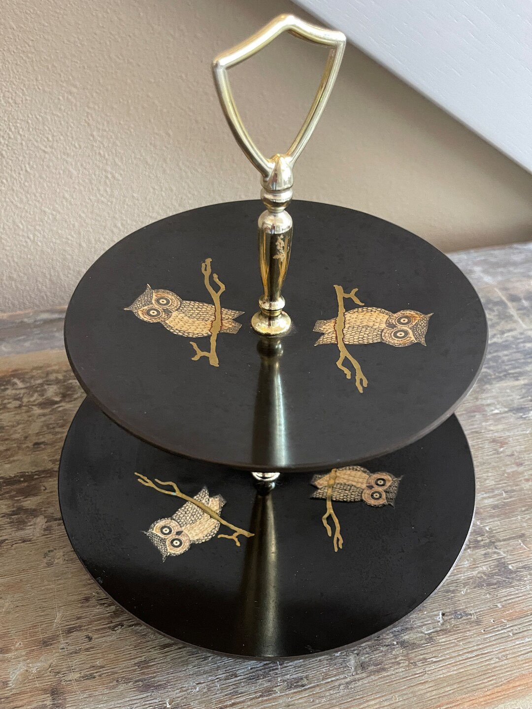 MCM 2 Tier Owl Tray, Black Lucite, Mid Century Modern - Etsy