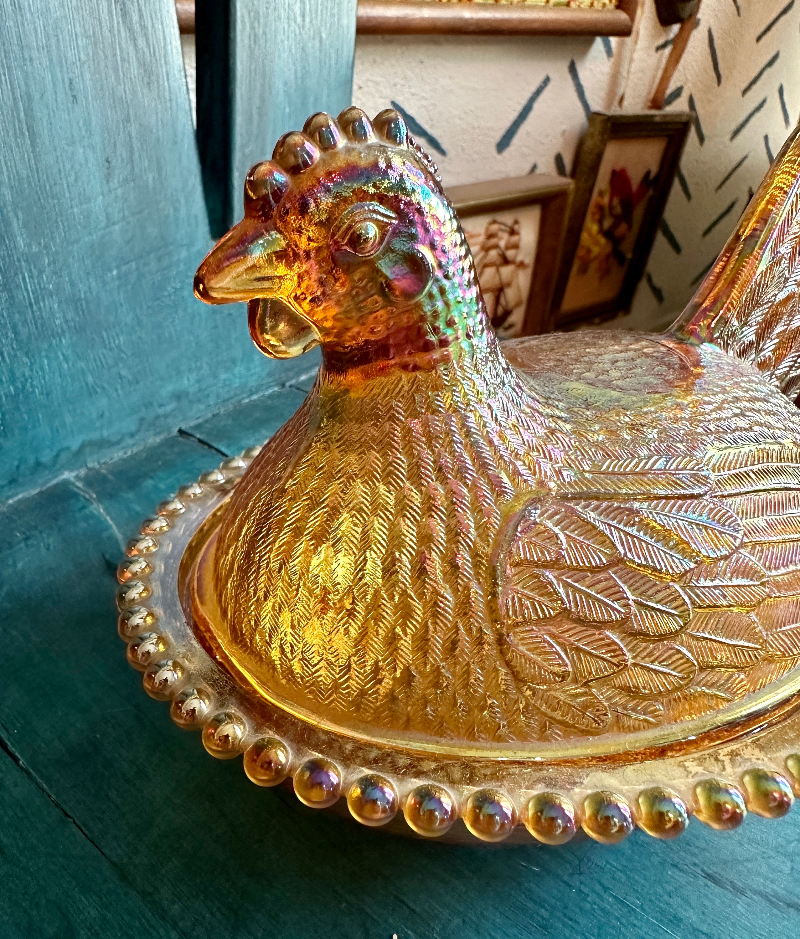 Beautiful Carnival Glass Hen Dish - Etsy