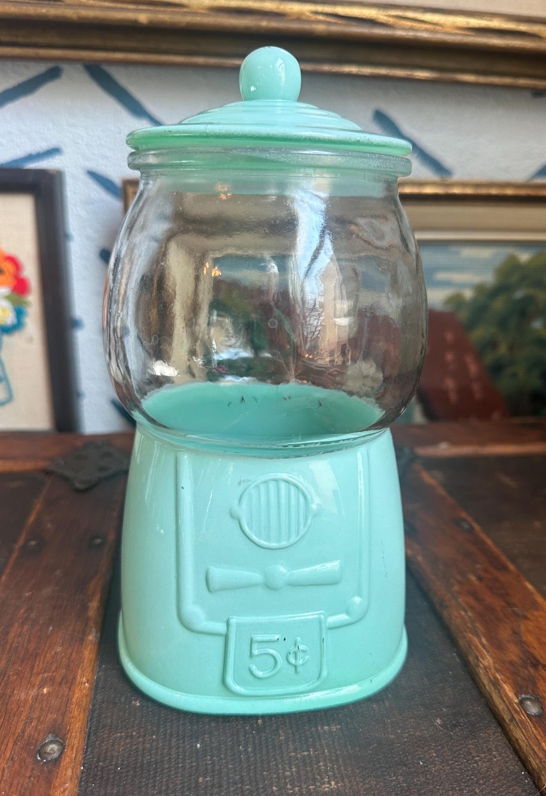 Adorable Teal Glass Gumball Jar Storage Container - Etsy