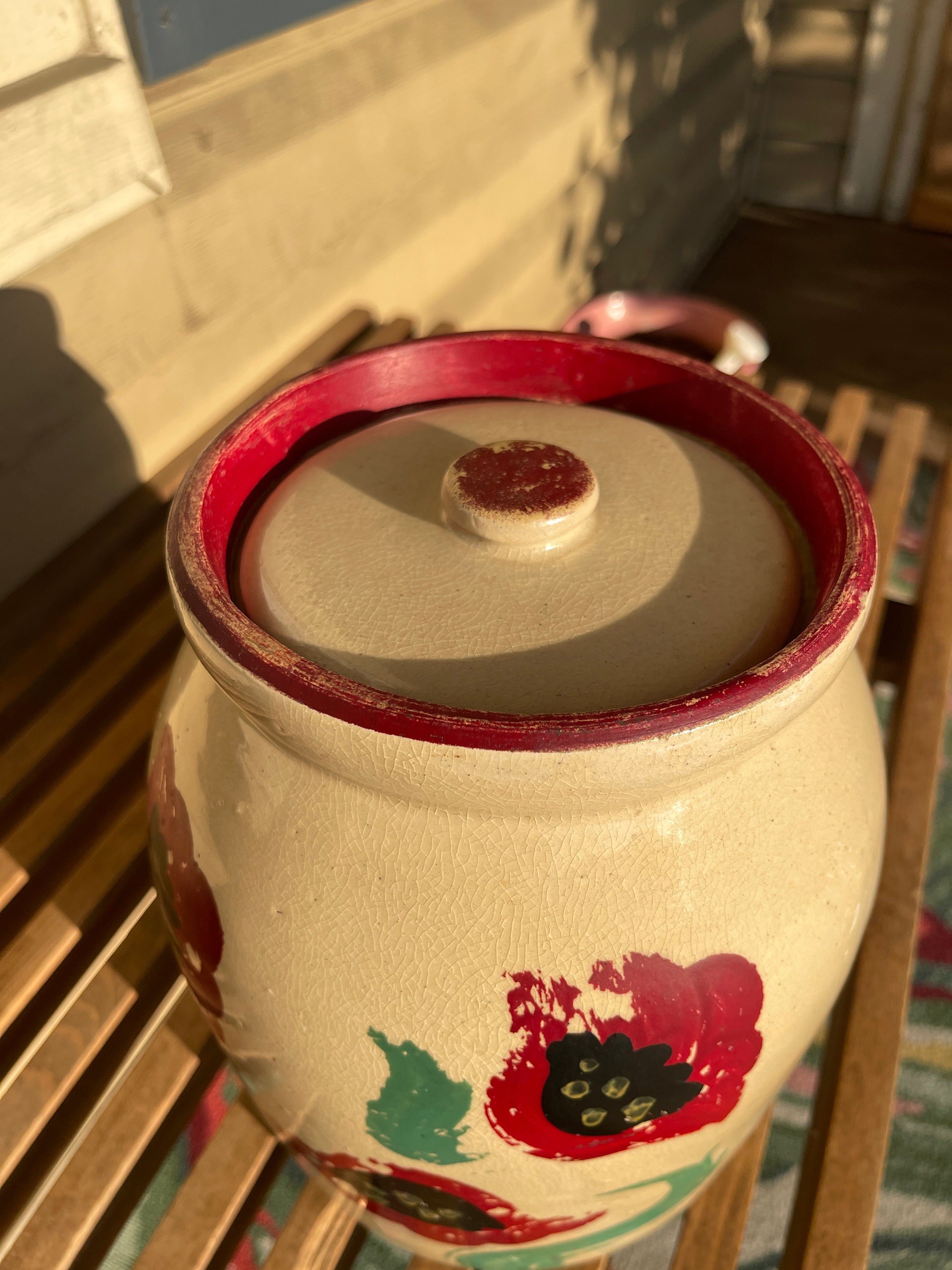 Vintage Painted Stoneware Crock Canister - Etsy