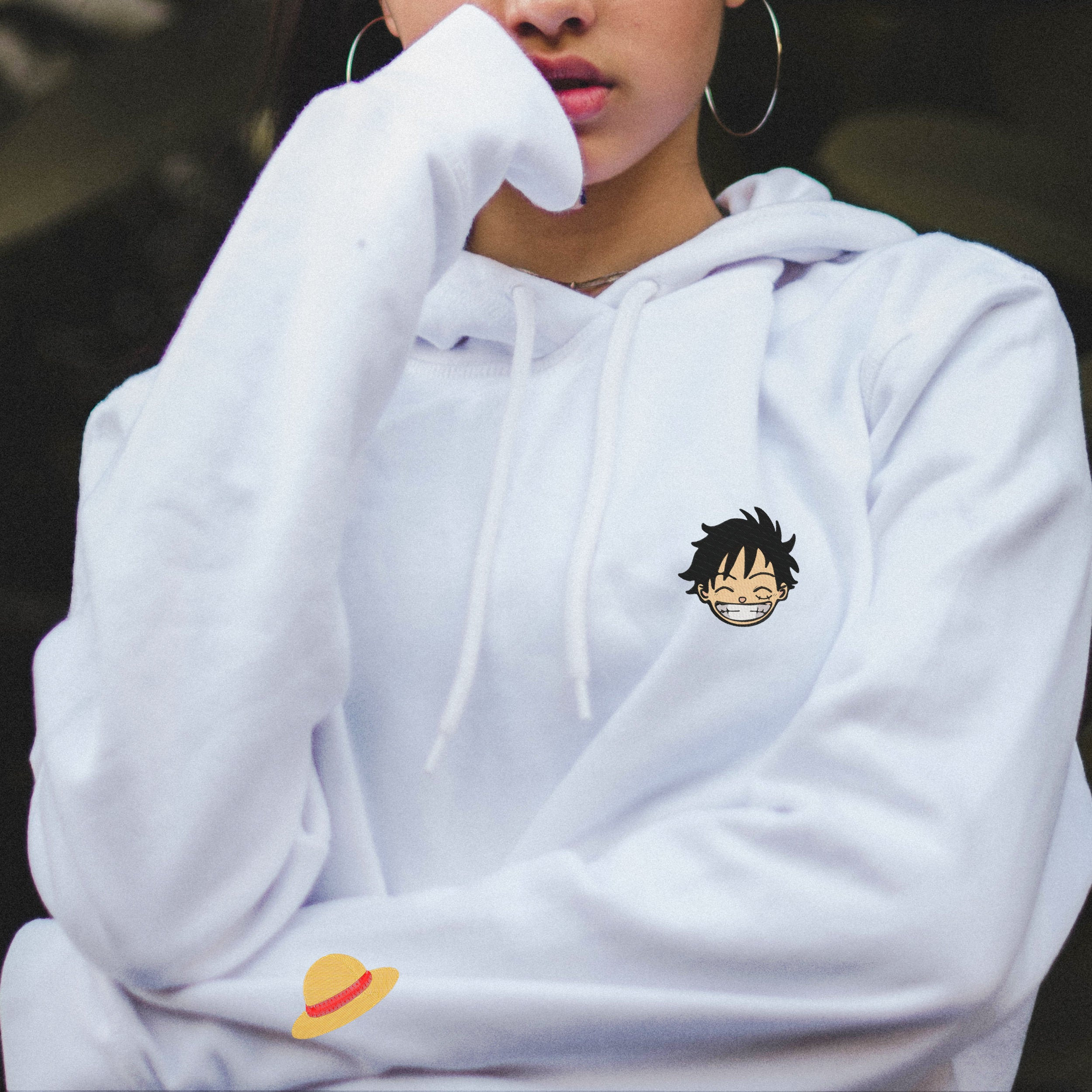 Embroidered One Piece Luffy Hoodie Sweater Anime Embroidered Apparel ...