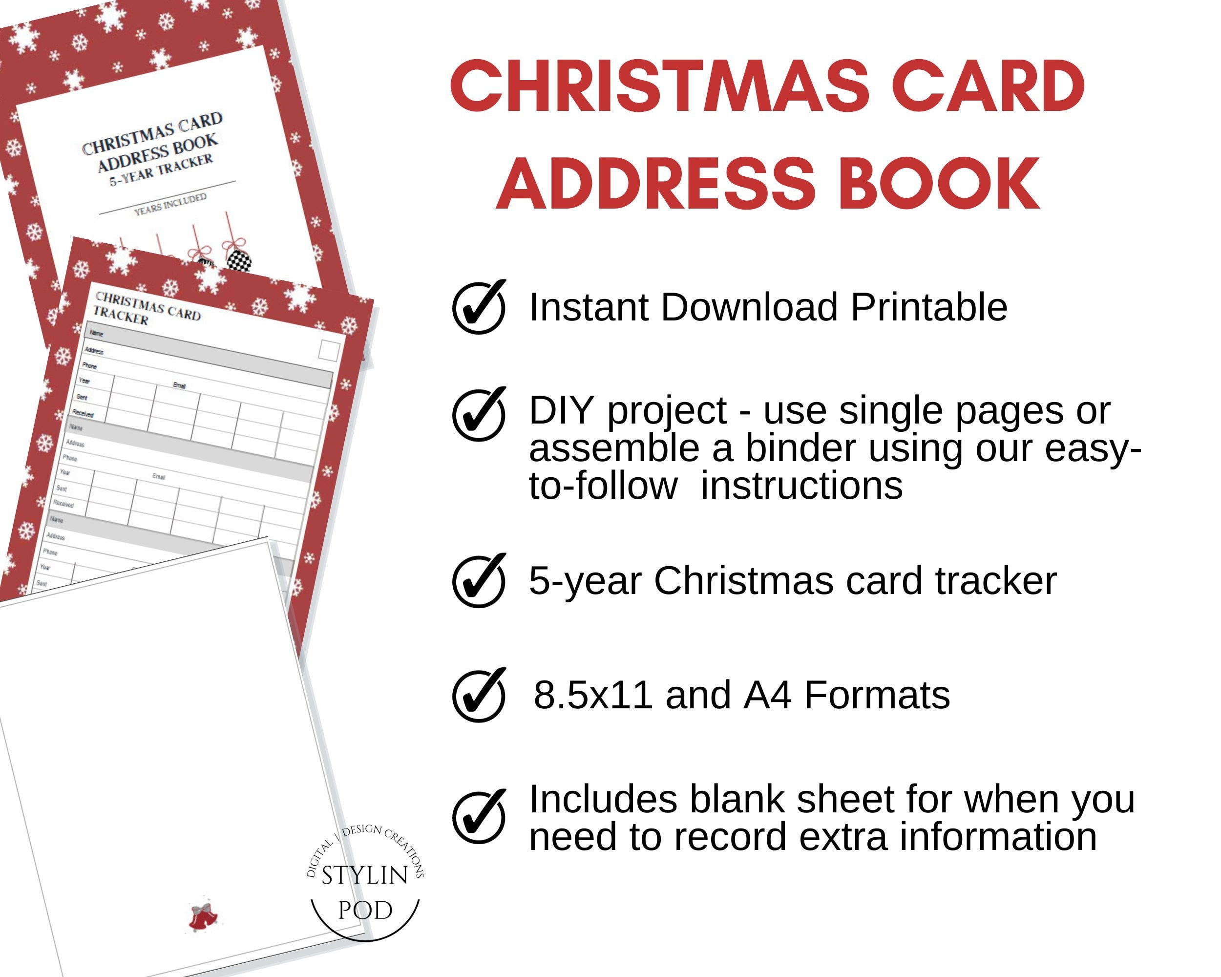 Christmas Card Address Book – Printable - Instant Download – 5-year ...