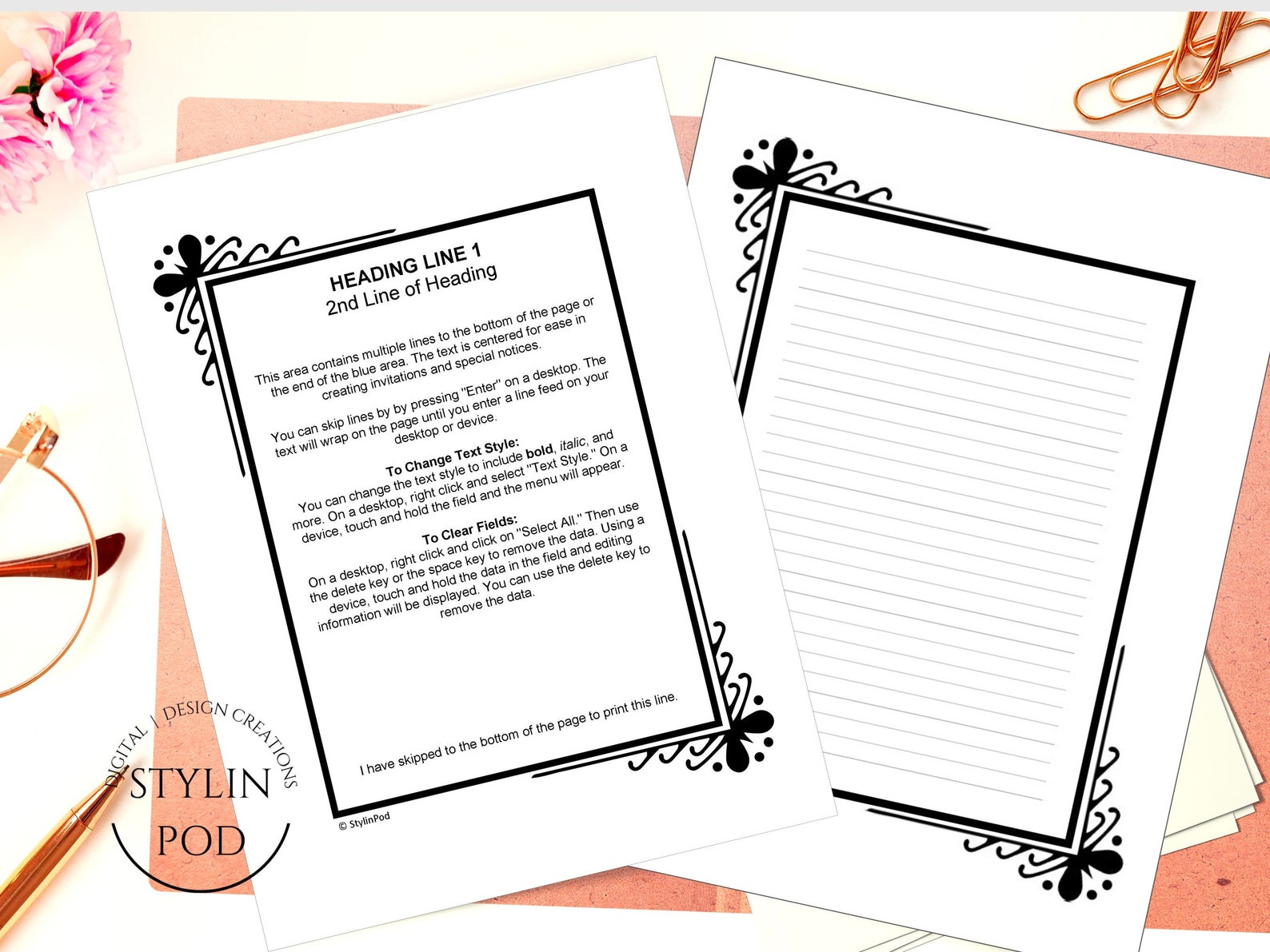 Printable Stationary in Simple Black and White Minimalist Design. Cute ...