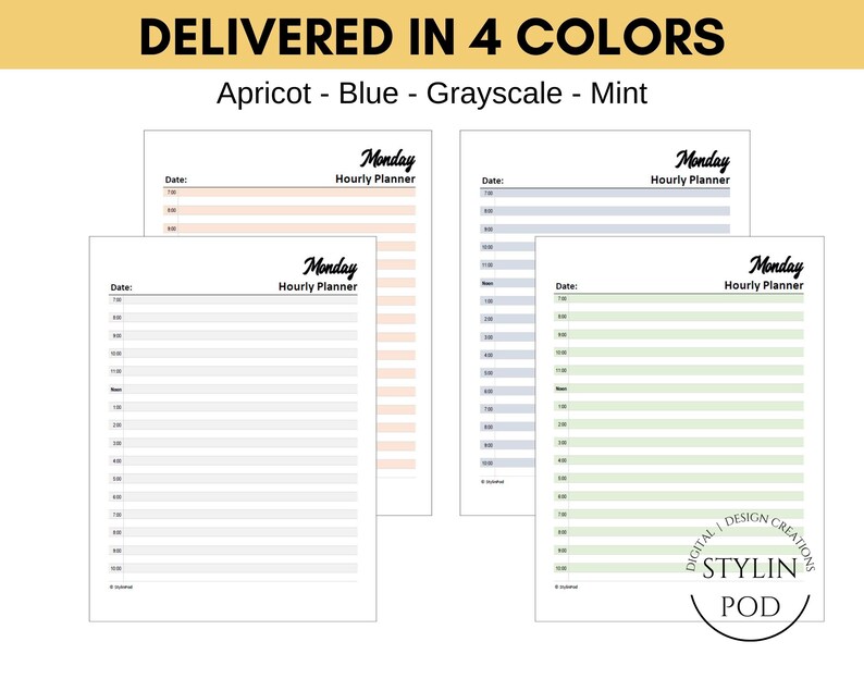 Hourly Planner Printable and Fillable Form in a Simple Minimalist ...