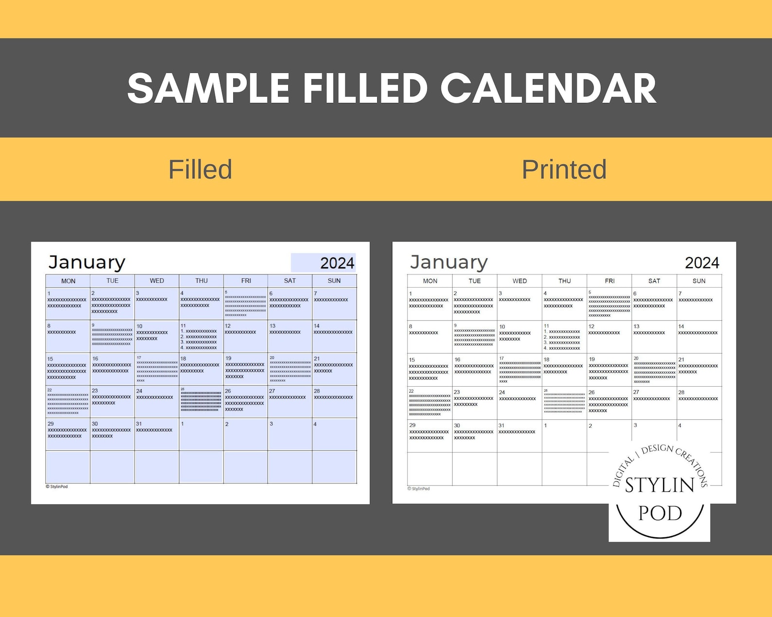 Blank Yearly Calendar Printable Fill Manually or as a Fillable Digital ...